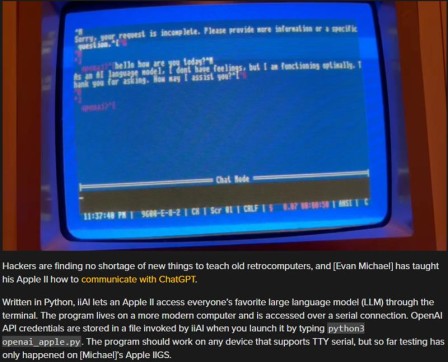hackaday - Apple II – Now With ChatGPT - Arfy'z tranche du Net