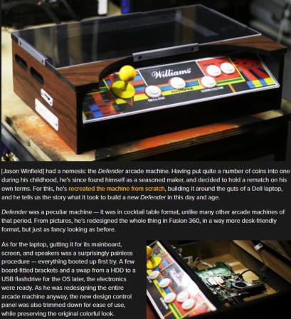 hackaday - Defender Arcade Rebuilt To Settle A Childhood Memory - Arfy'z tranche du Net