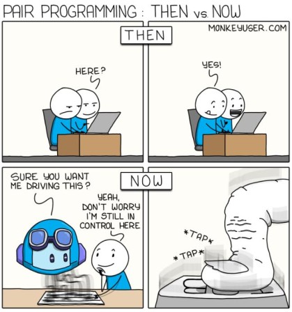 monkeyuser - Pair programming - Then and Now - Arfy'z tranche du Net