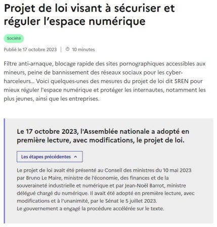 vie-publique - Projet de loi visant à sécuriser et réguler l’espace numérique #SREN - Arfy'z ...